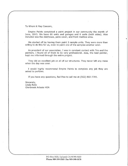 EmpireWorks Reviews and Resources: Glenbrook Artesia HOA Reference Letter