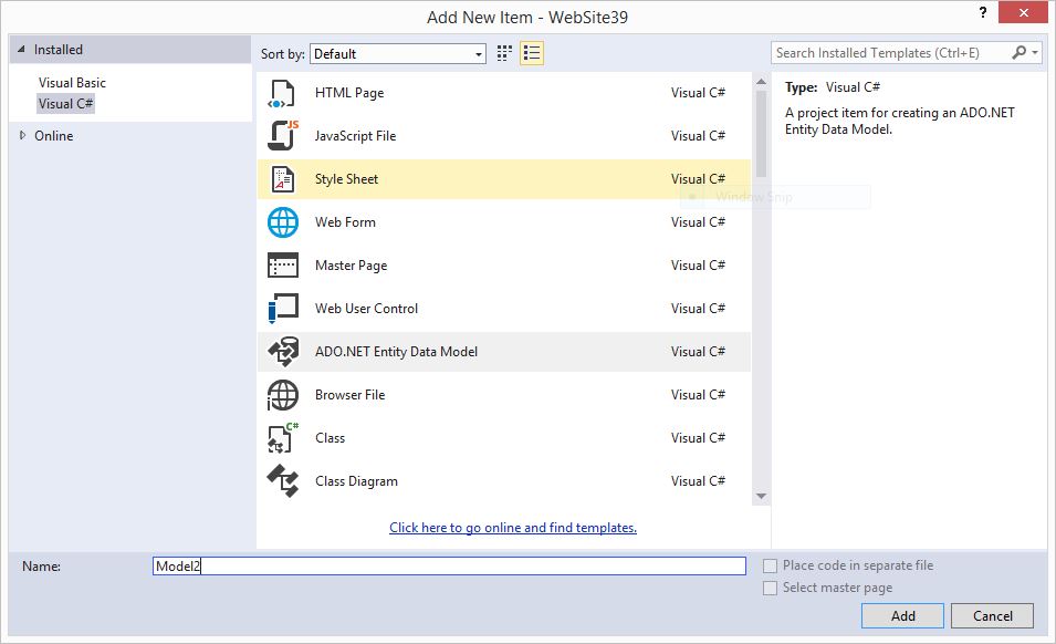 How to use ADO.NET Entity Data model with database