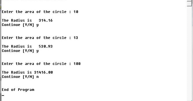 Free Programming Source Codes and Computer Programming Tutorials: Area of the Circle in Turbo Pascal
