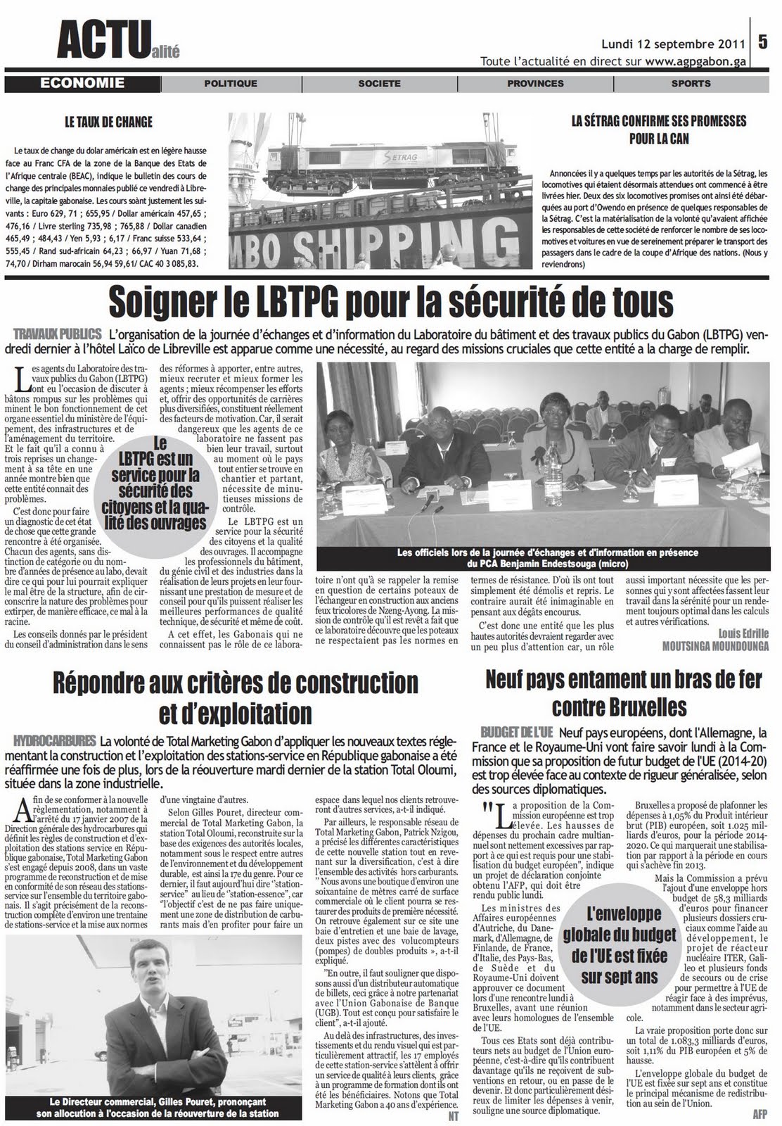 WE ARE PUBLISING THE GABONESE NEWSPAPER “GABON MATIN” OF MONDAY, 12 ...