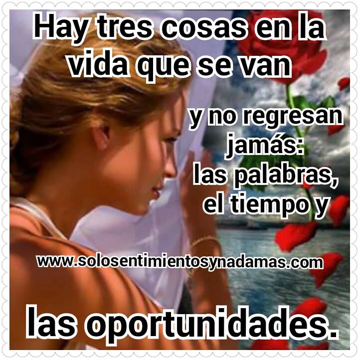 Hay tres cosas en la vida que se van y no regresan. - Solo sentimientos ...