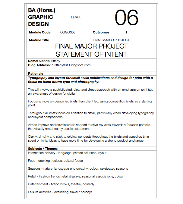 Final Major Project 2: Final Statement of Intent