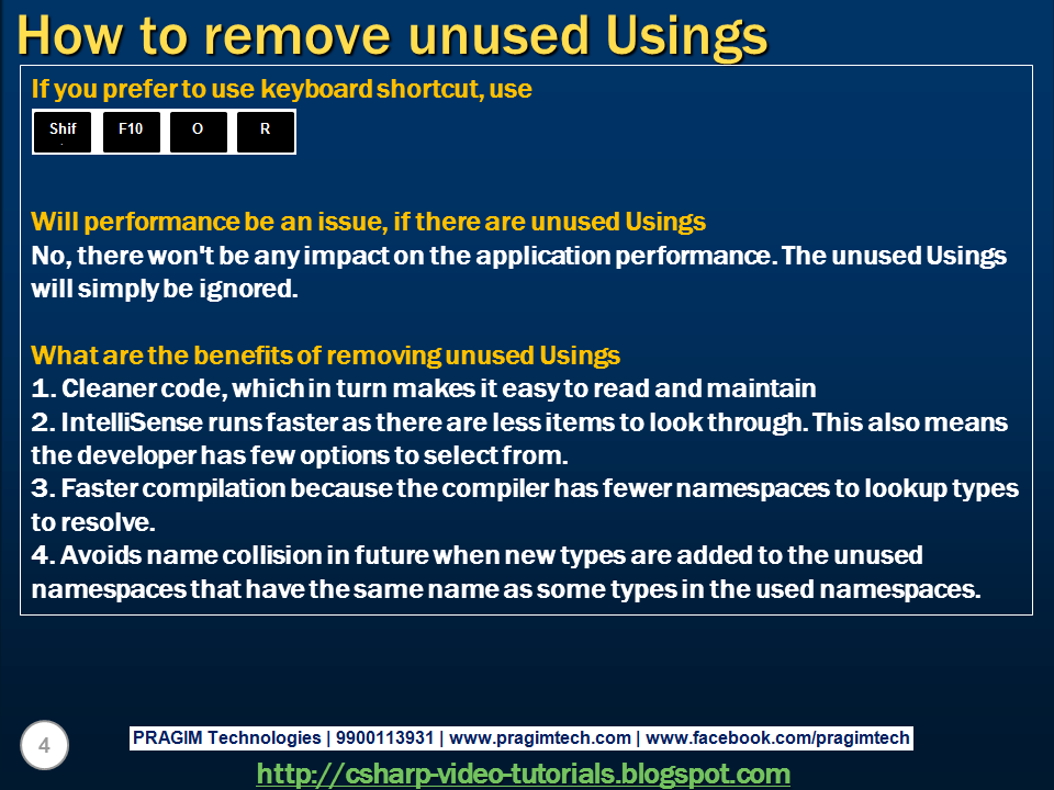 Sql Server Net And C Video Tutorial Part 1 How To Remove Unused Using Namespaces