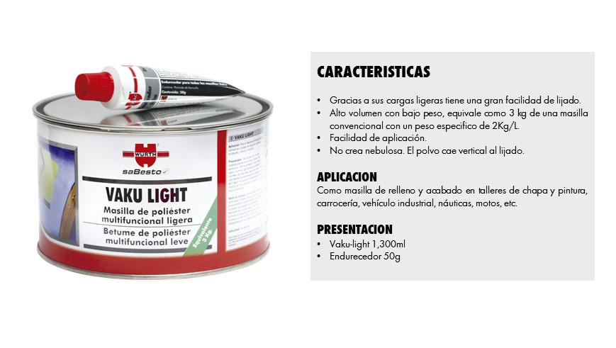 WÜRTH MÉXICO: 00993 140 VAKU-LIGHT 1300ML ENDURECEDOR 50G