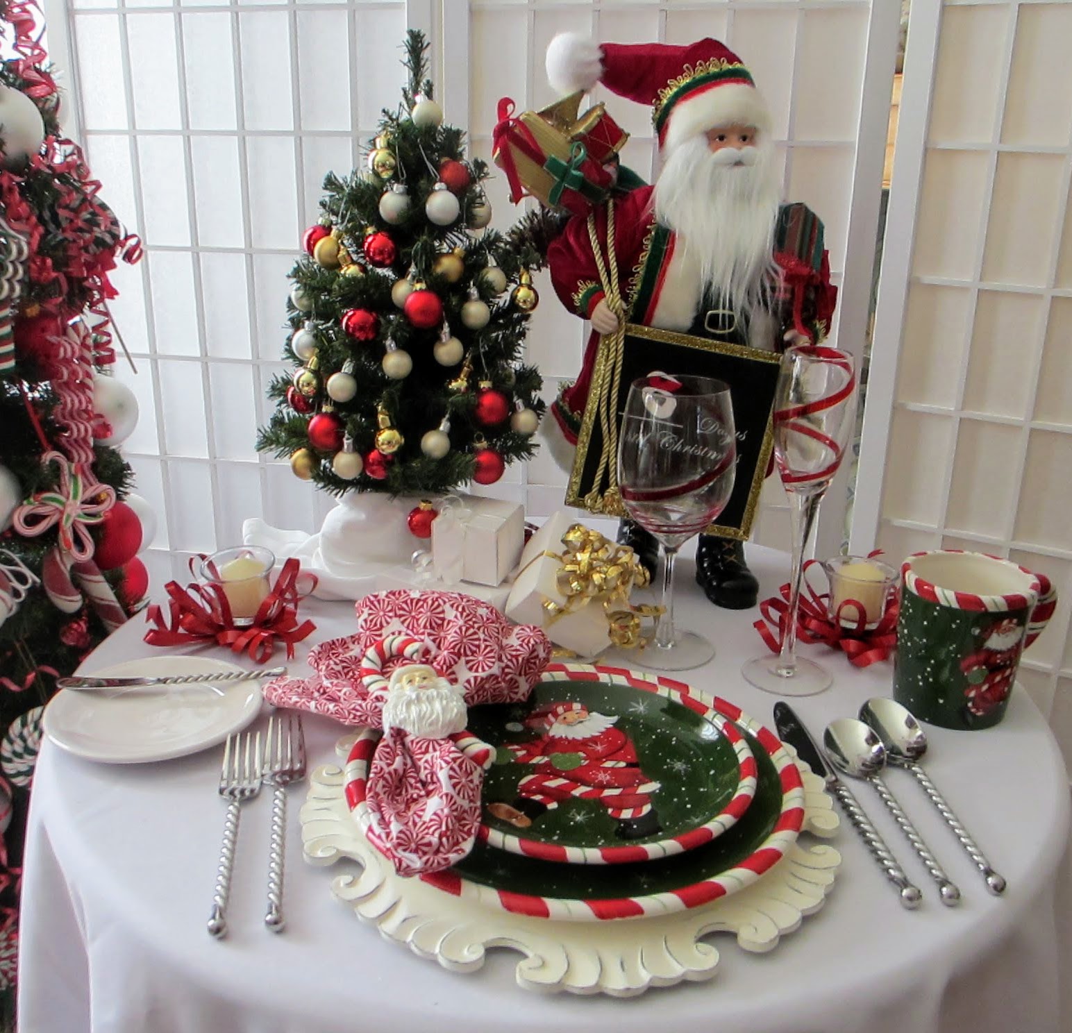 Table for One: Santa with Chalkboard and Peppermint Santa Dinnerware