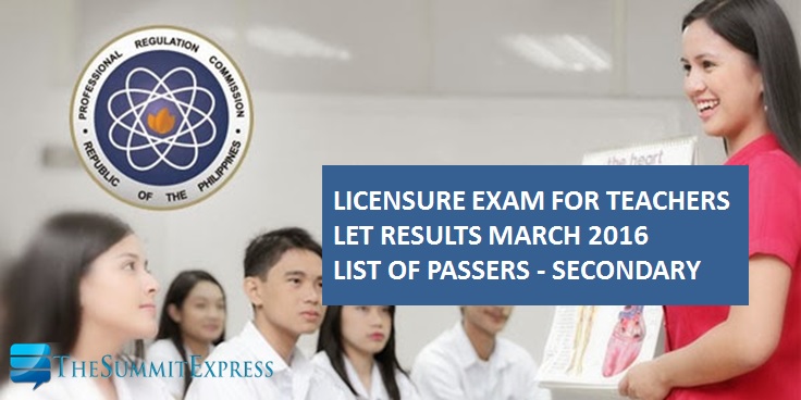 March 2016 LET Results: Alphabetical List of Passers Secondary March 2016 LET Results: Alphabetical List of Passers Secondary