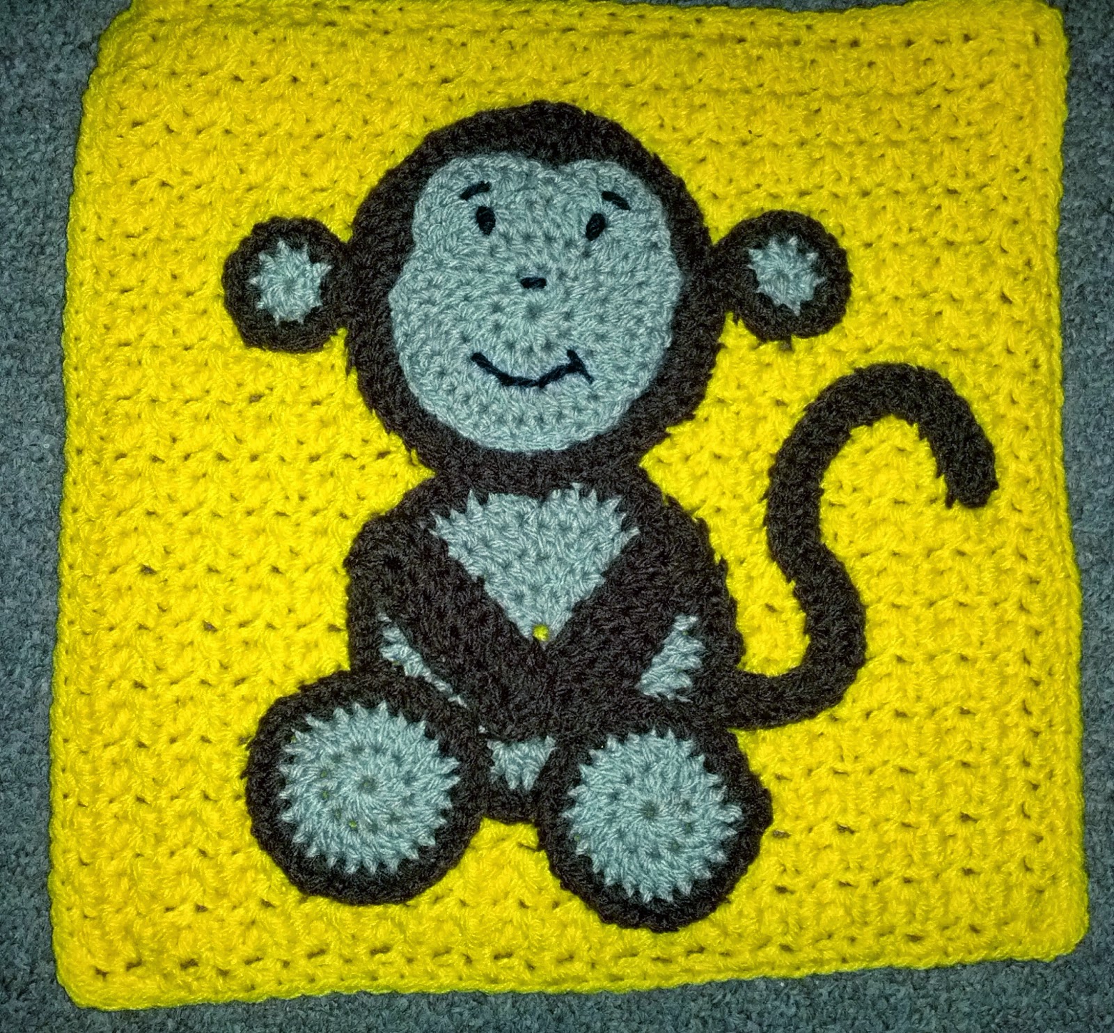 Blooming Lovely: WIP - Crochet Zoo Blanket - Monkey Applique