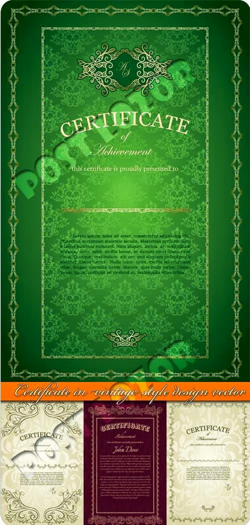 Certificate In Vintage Style Design Vector - Seni Rupa