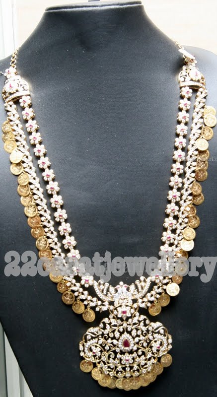 Diamond Long Chain with Laxmi Rupu Gold Coins - Jewellery Designs