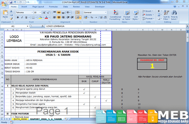 Raport PAUD TK KB TPA dengan Microsoft Excel | Media Edukasi Baru
