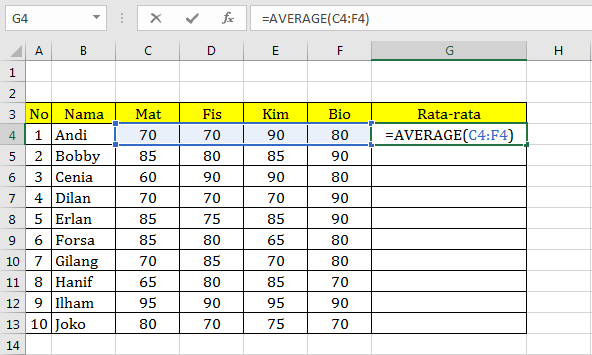 Belajar Excel : Belajar Fungsi AVERAGE - Jejak Tutorial
