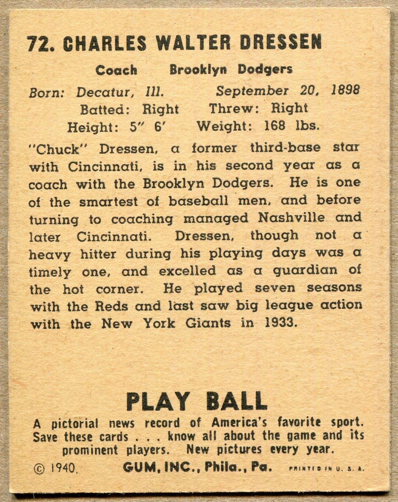 Autograph Archive: #12 - Charles "Chuck" Dressen