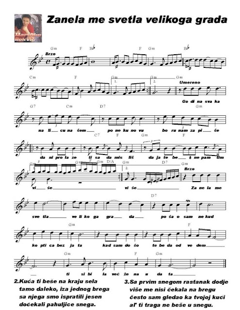 NOTE | DOMACE I STRANE: ZANELA ME SVETLA VELIKOGA GRADA NOTE AKORDI TEKST