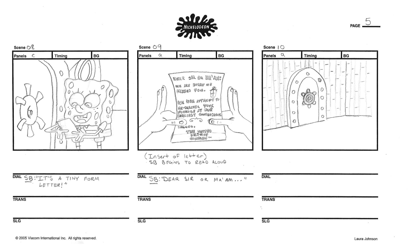 Laura K. Johnson: SpongeBob TV Storyboard