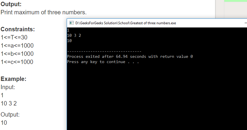 Geeksforgeeks Solution For " Greatest of three numbers