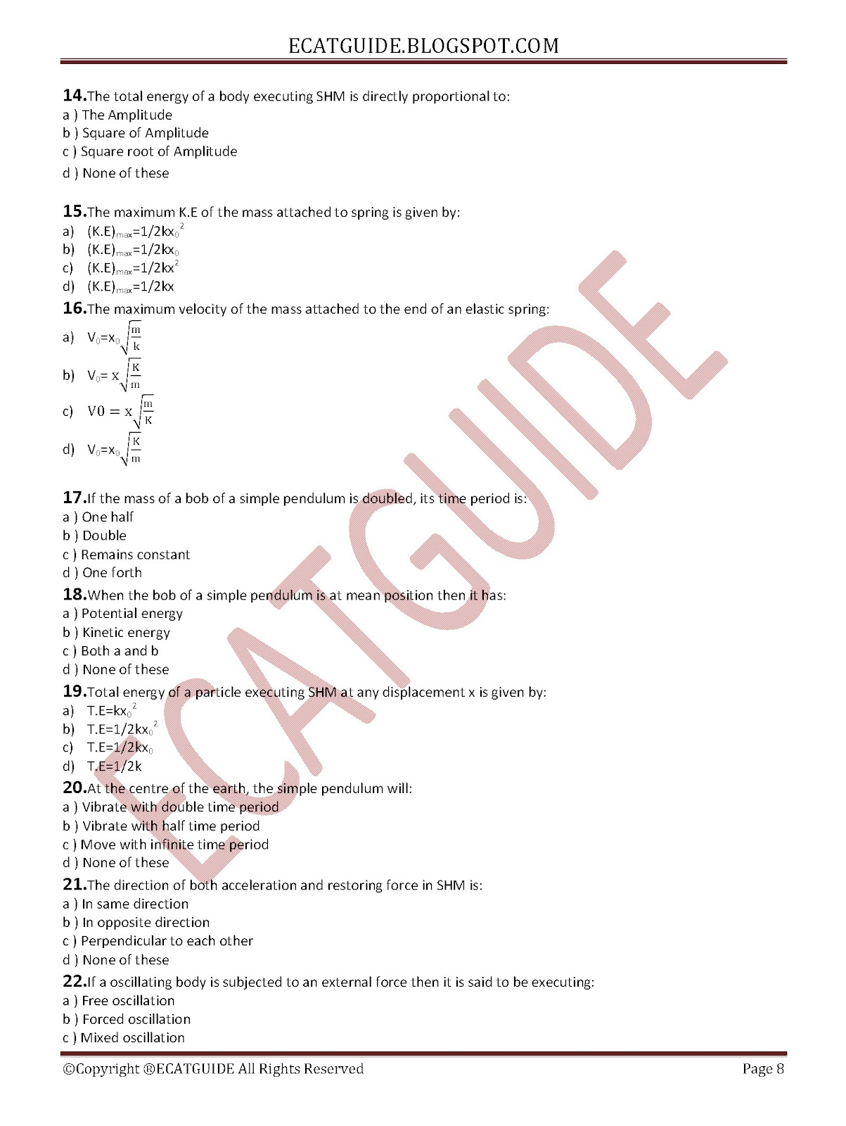 ECAT SAMPLE PAPER ~ ECAT GUIDE