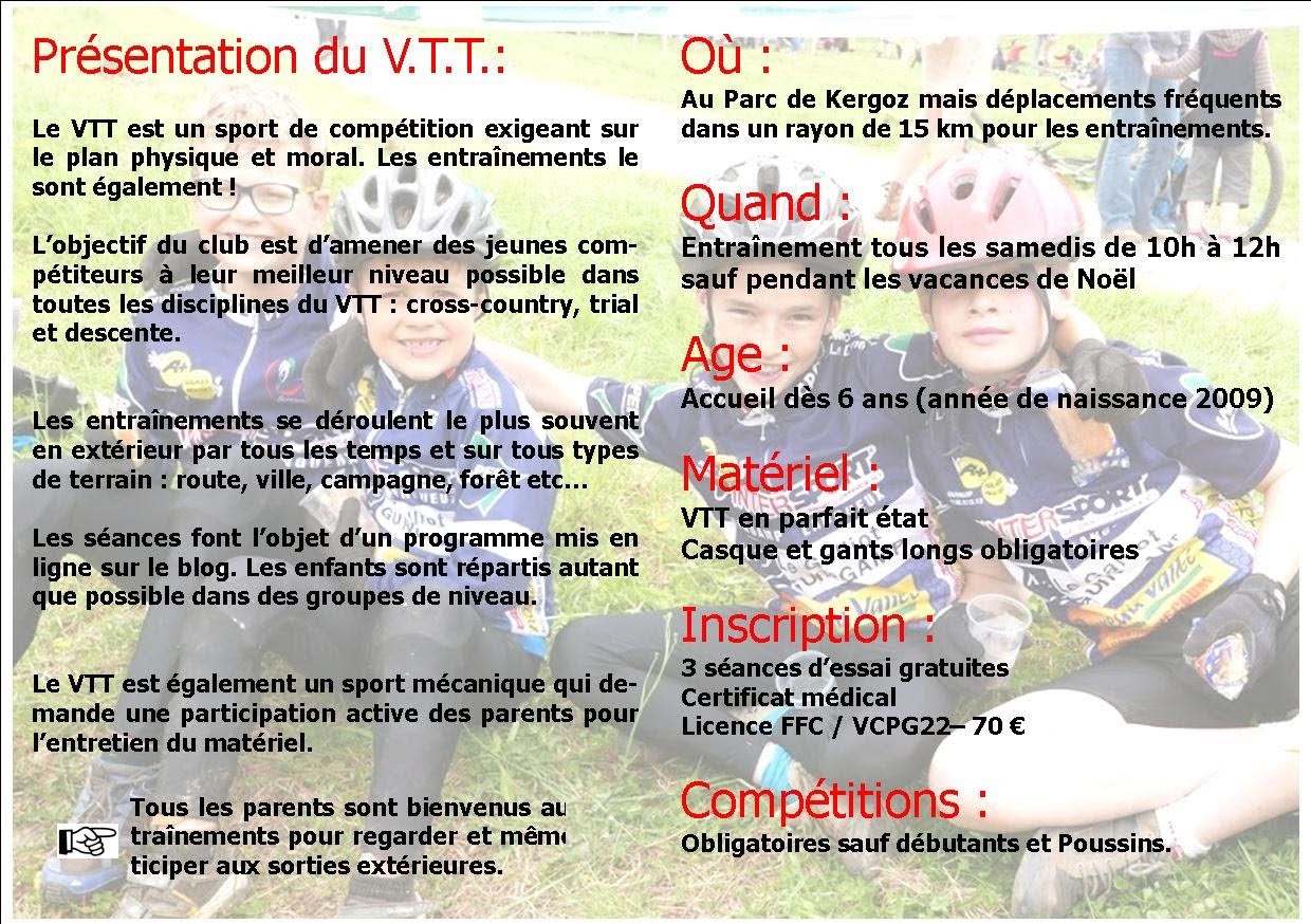 Les jeunes VTTistes de Guingamp et des environs: Flyer VTT 2015-2016