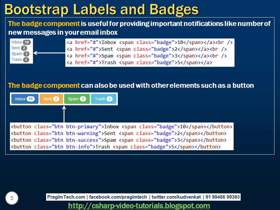 Sql server, .net and c# video tutorial: Bootstrap labels and badges