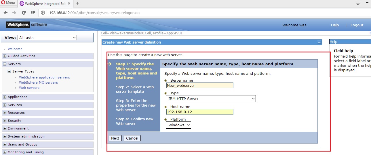 MiddlewareBox: How to Create Web Server in WAS 8.5