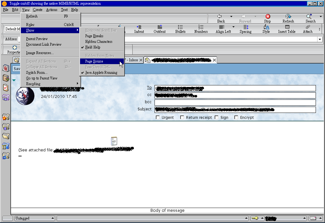 View SMTP email header at Lotus Notes (for R7)