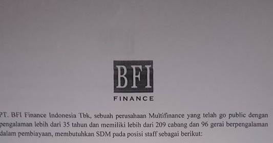 Lowongan Kerja PT BFI Finance Indonesia Tbk Tingkat SMA D3 S1 ...
