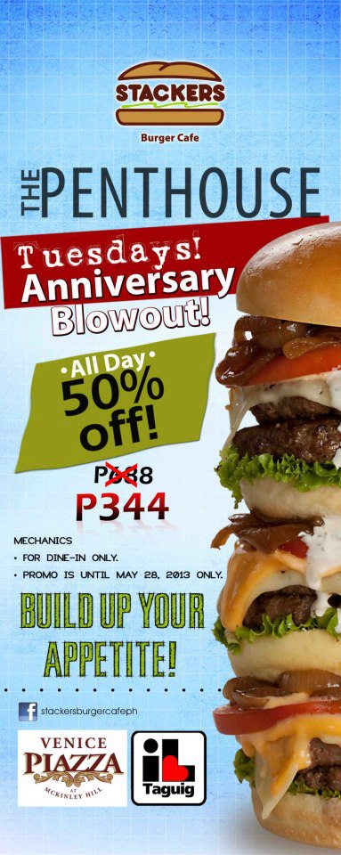 Stackers Burger Cafe Takes 50% Off on the Penthouse Burger Every ...