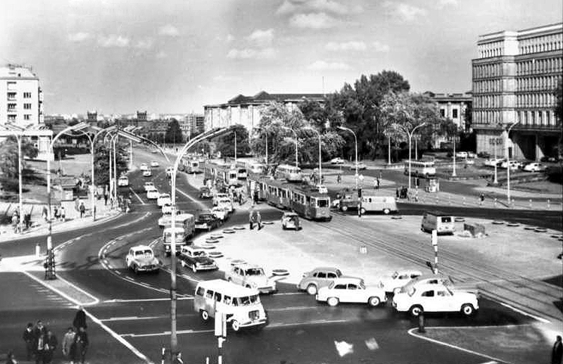 transpress nz: traffic in Warsaw, Poland, 1950s