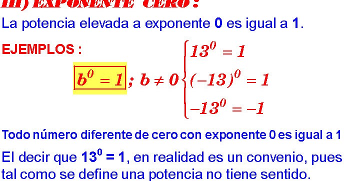 EXPONENTE CERO EJEMPLOS Y EJERCICIOS RESUELTOS DE POTENCIACION