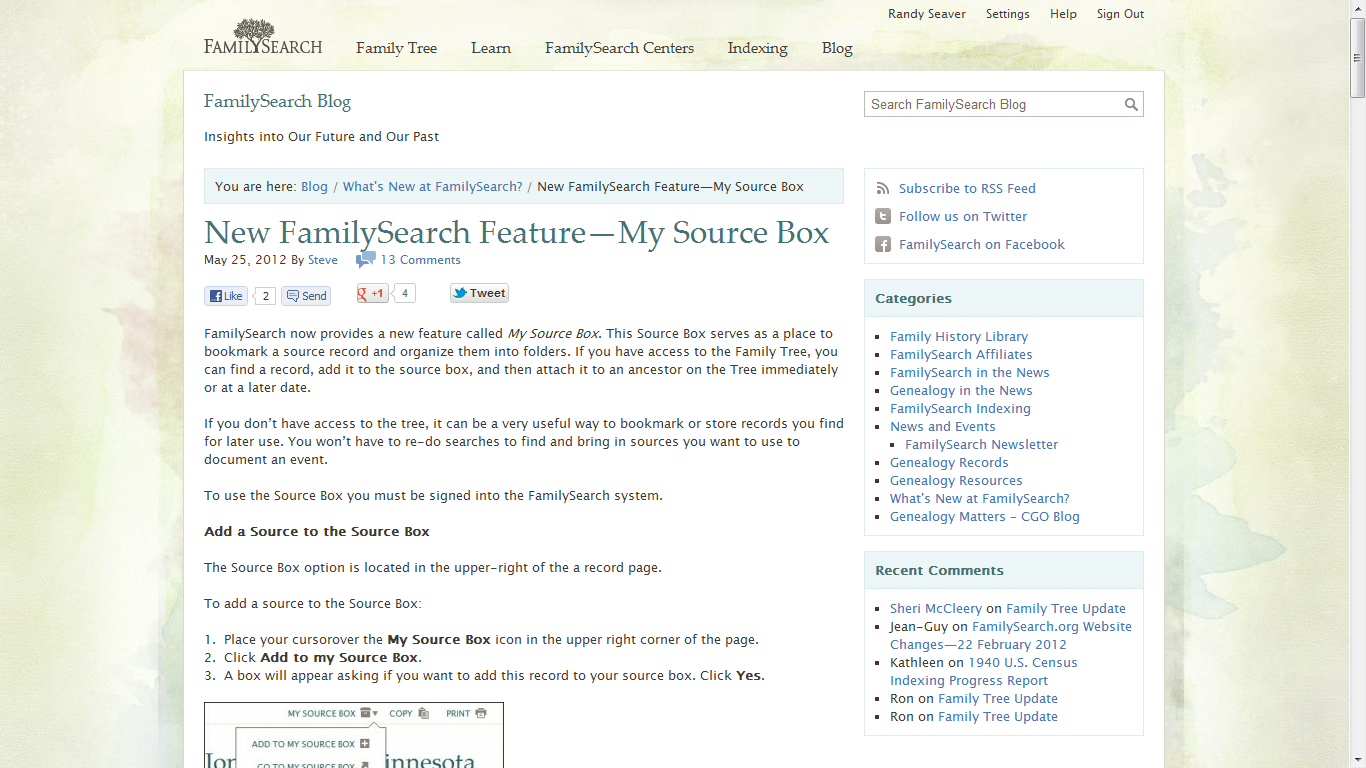 Genea-Musings: Checking Out "My Source Box" on FamilySearch.org