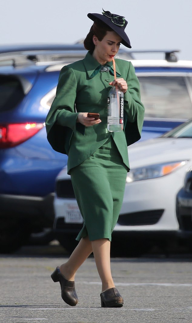 Sarah Paulson in Green Dress at Ratched Television Series Set ...