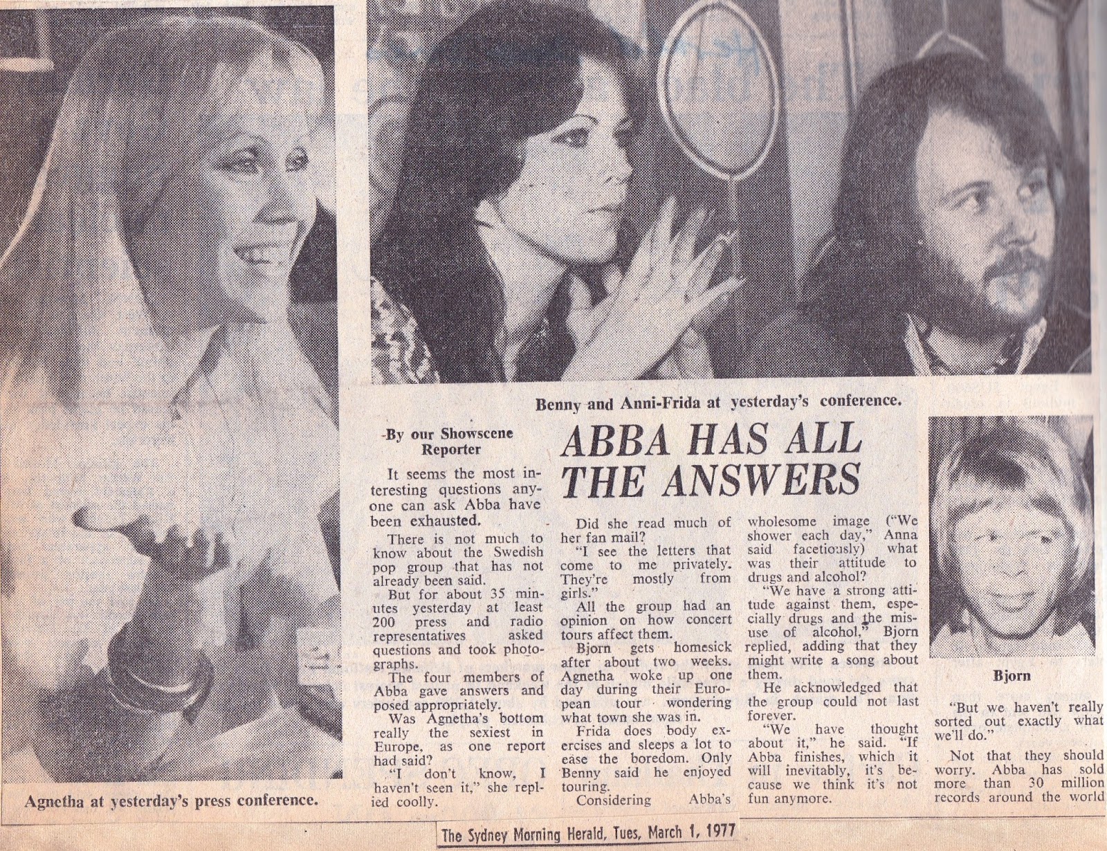 ABBAFanatic: ABBA Live In Australia 28 February 1977 - Press Conference