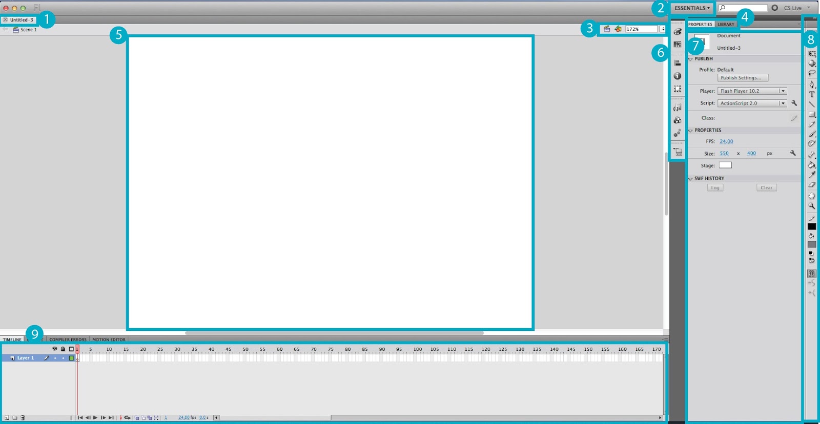 YOUTH: Prak 1 - Mengenal tampilan Adobe Flash Proffesional