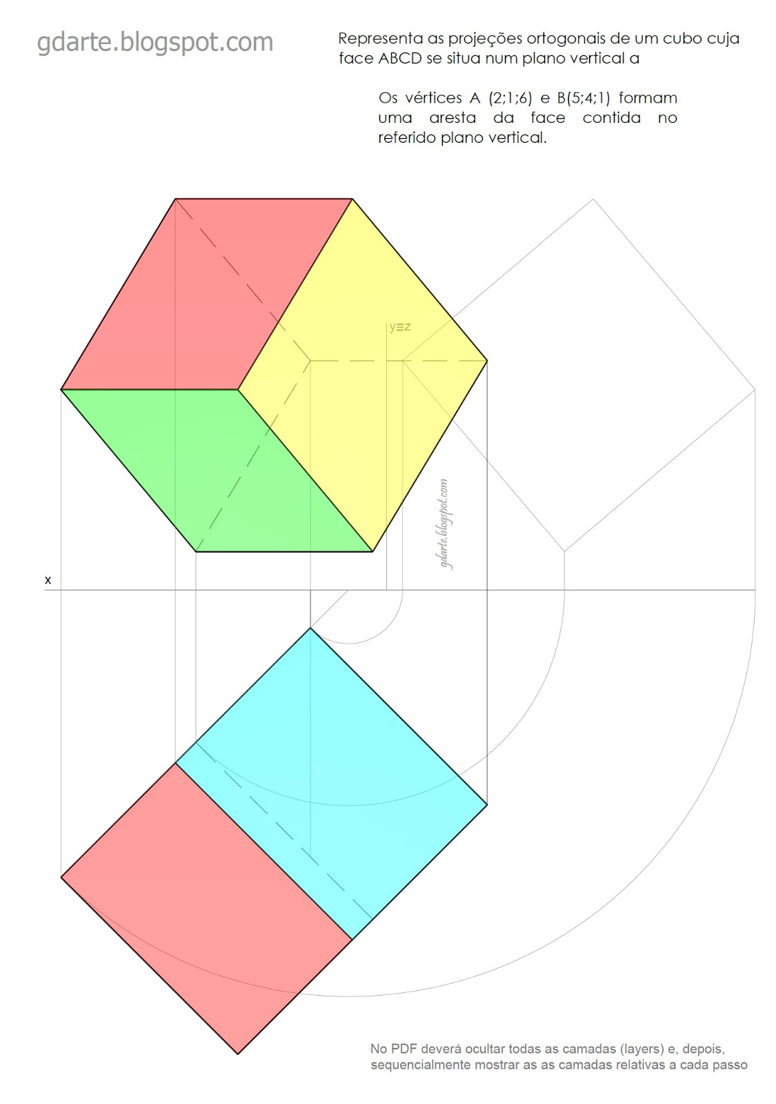 Geometria Descritiva - jpprimo: GDA I - Teste 2.2 - Cubo com face vertical