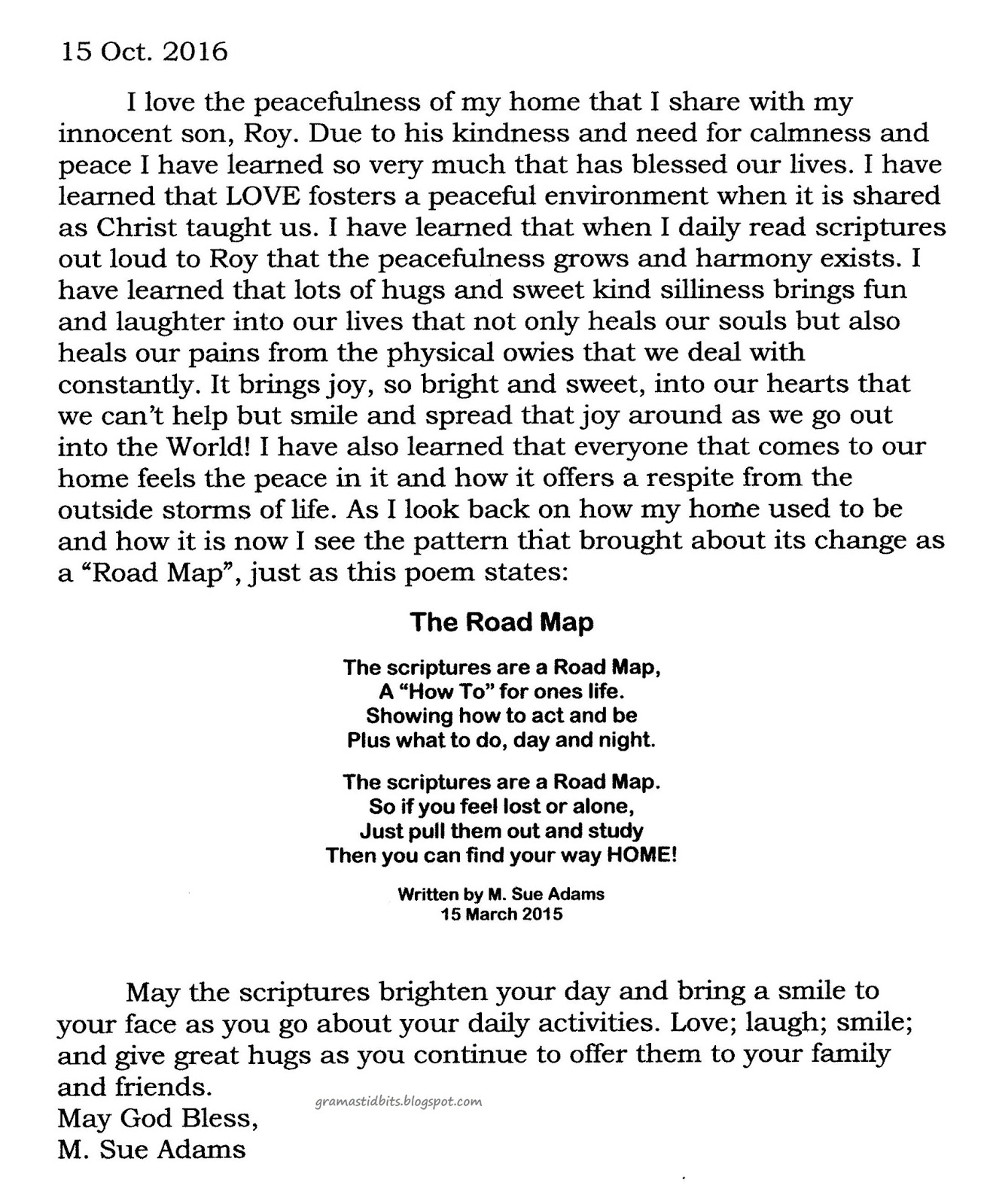 GraMa's Tidbits: Oct. 2016 Letter & The Road Map Poem