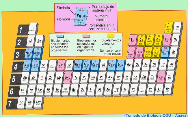 La quimica y la nutrición: Tabla bioelementos