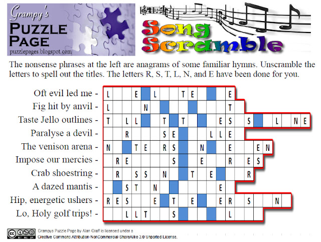 Grampy's Puzzle Page: Song Scramble