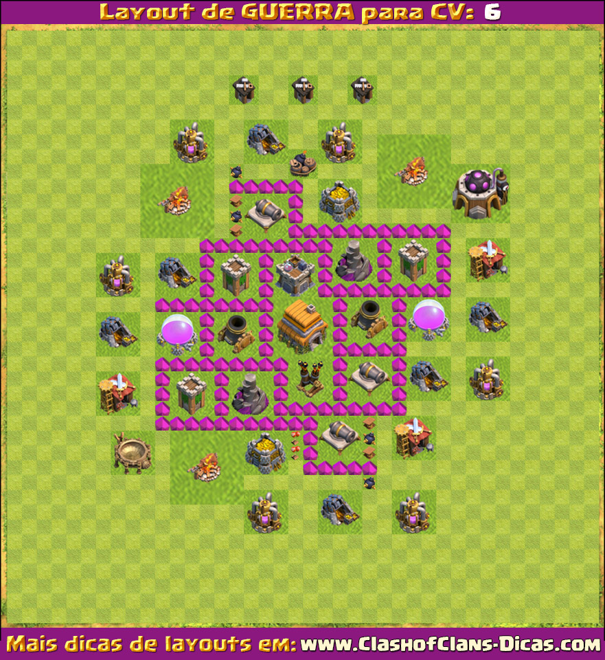 Layout para Centro de Vila 6 em Guerra - Clash of Clans Dicas, Gemas ...