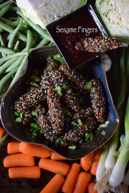 Shital's-Kitchen: Sesame Fingers with Schezwan Sauce