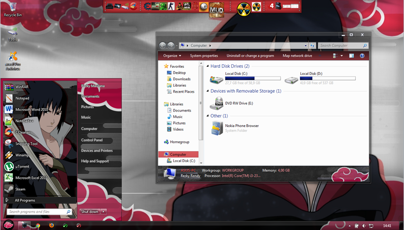 BELANG BELANG: Download Theme Keren Windows 7 - Sasuke Akatsuki