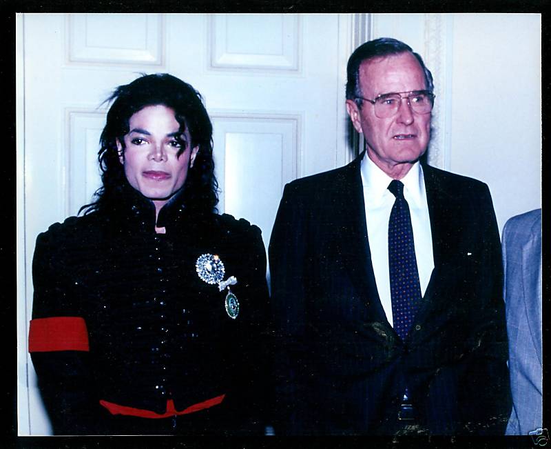 Michael Jackson President George Bush congratulates Michael for charity ...