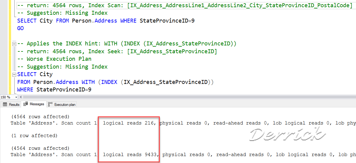 德瑞克：SQL Server 學習筆記: [SQL Server] Look at Execution Plan and index: use Index Hint, WITH ...