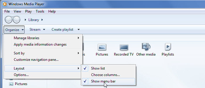 Tefl Spin Access Menu Bar In Now Playing Mode Windows Media Player 12