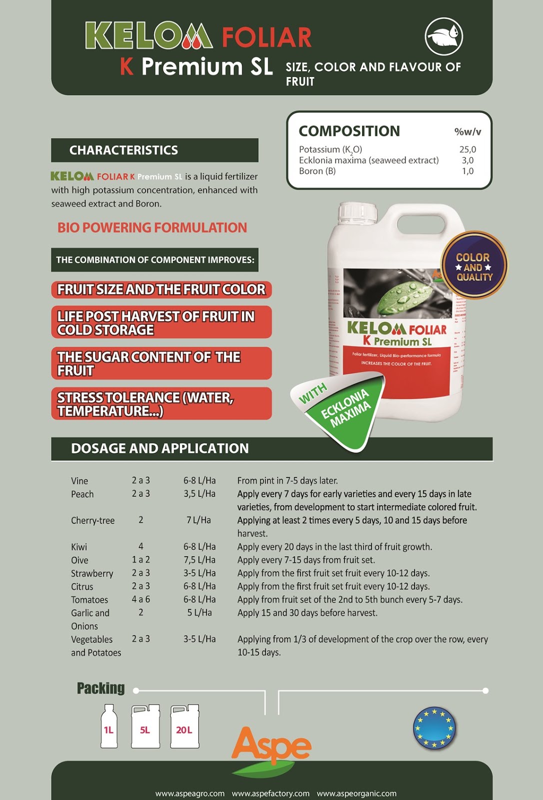 KELOM FOLIAR K Premium SL | Aspe Agrobiologico