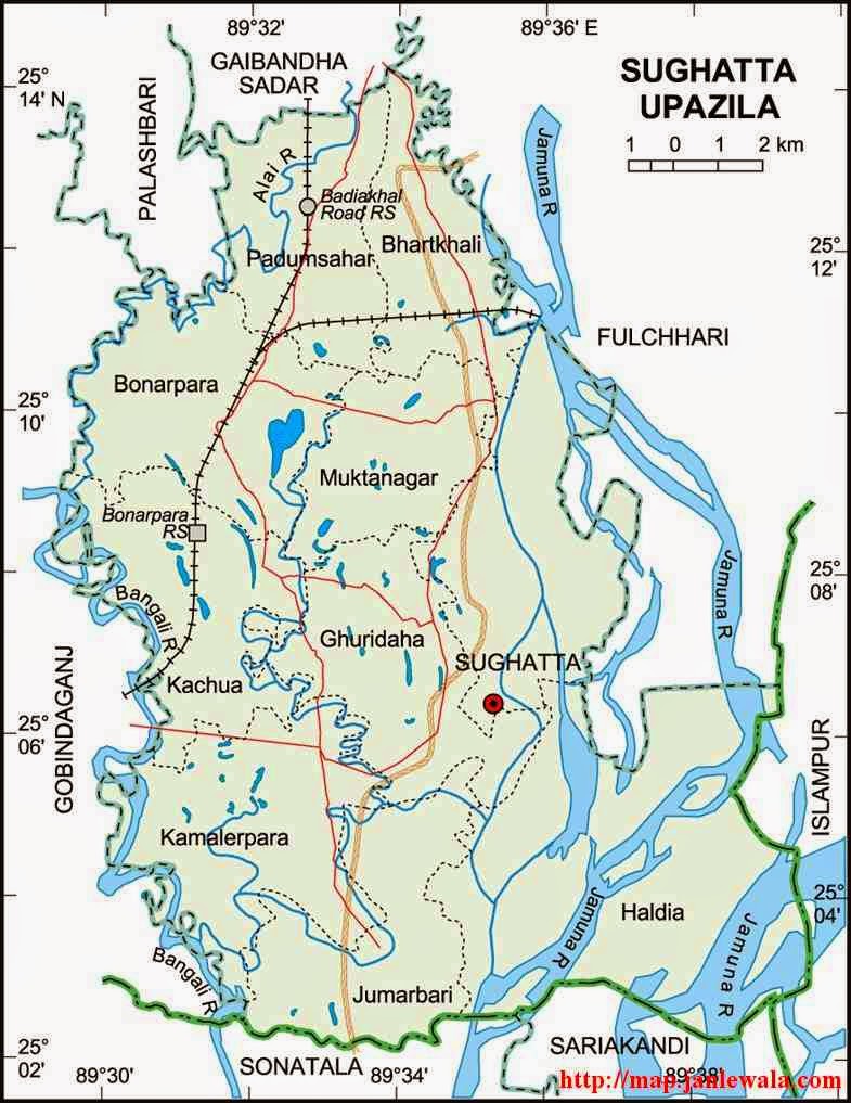 Sughatta Upazila Map, Gaibandha District, Bangladesh