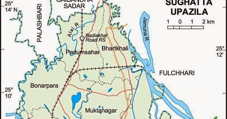 Sughatta Upazila Map, Gaibandha District, Bangladesh