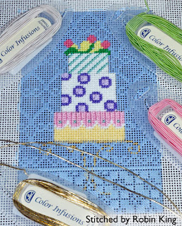 Needlepoint Study Hall: 3D Cake with DMC Embellishment - part one