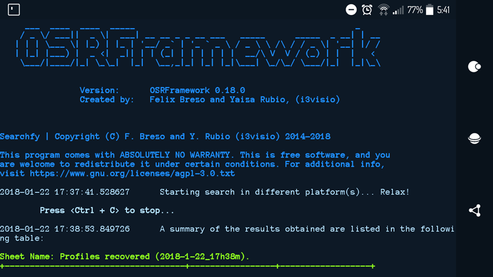 osrframework - termux - reldsec