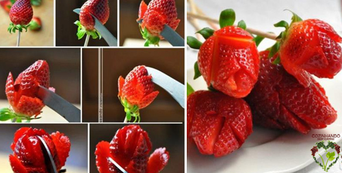 Cozinhando Sem Carne: Morangos em forma de Rosas
