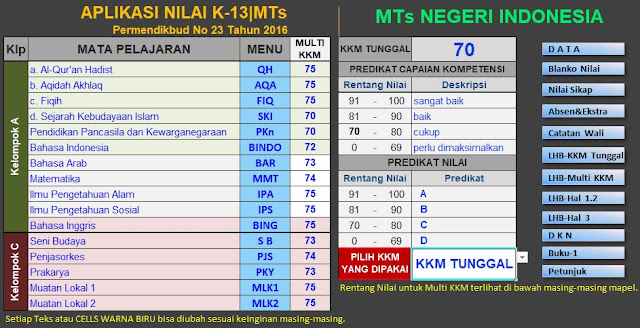 Aplikasi RAPORT dan NILAI K13 MTs Terbaru Sesuai Permendikbud No. 23 ...