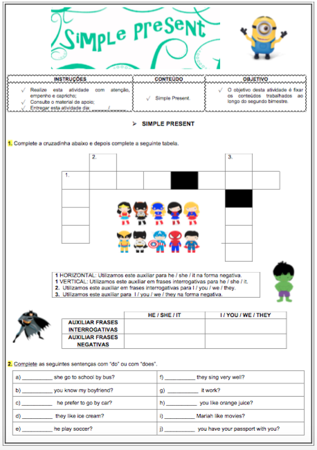 PROFESSORA PAULA MEYER: LISTA DE EXERCÍCIOS (SIMPLE PRESENT)